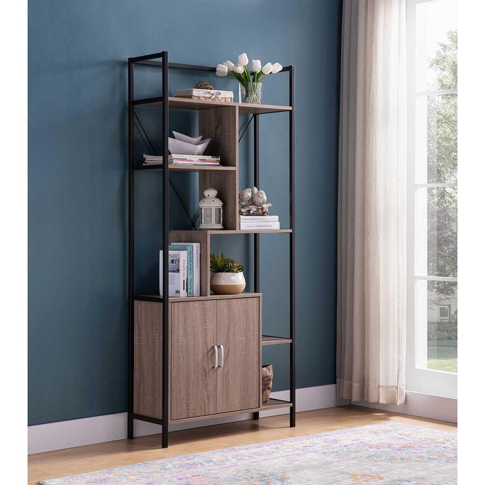 Topcobe Six Shelf Modern Bookcase with Two Door Storage Cabinet with ...