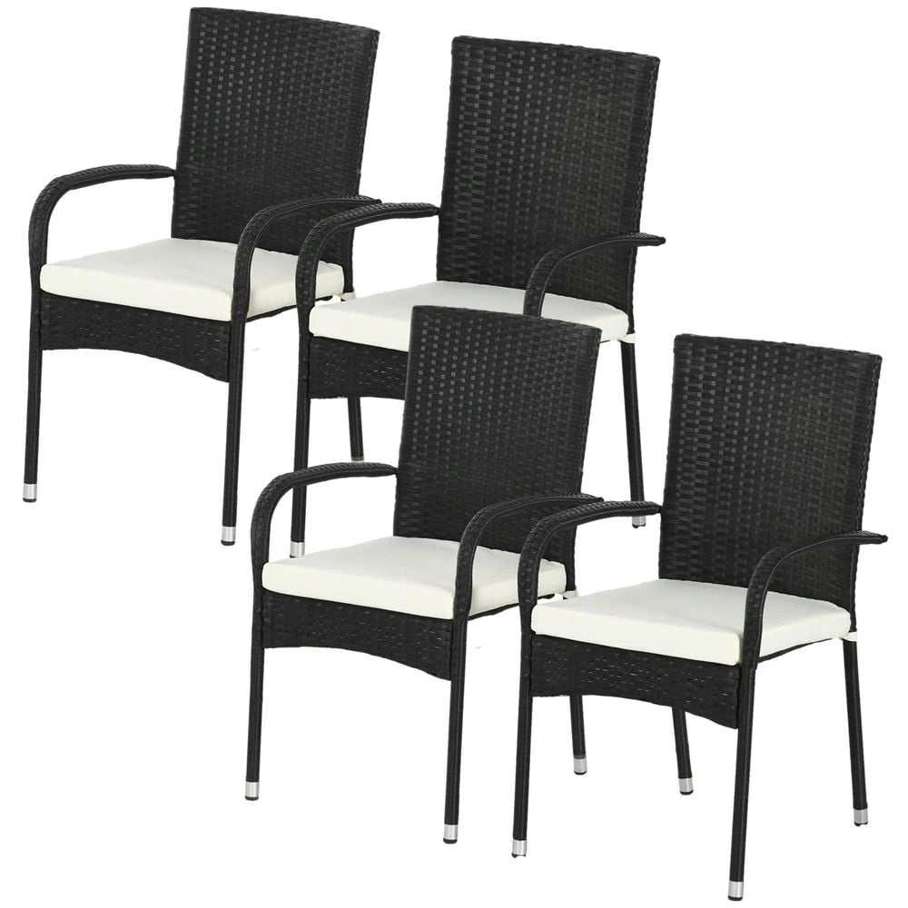 Topcobe Stackable 4 PE Rattan Outdoor Dining Chairs with Cushions ...