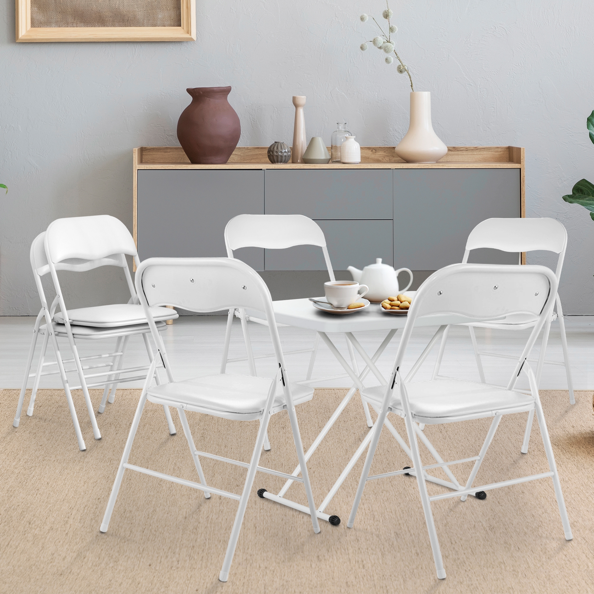 Topcobe Steel Frame White PVC Chair for Balcony Patio Backyard, Living ...