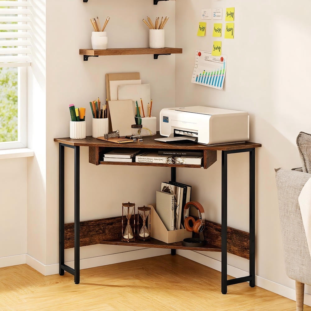 Topcobe Triangle Corner Desk with Charging Station Keyboard Tray and ...