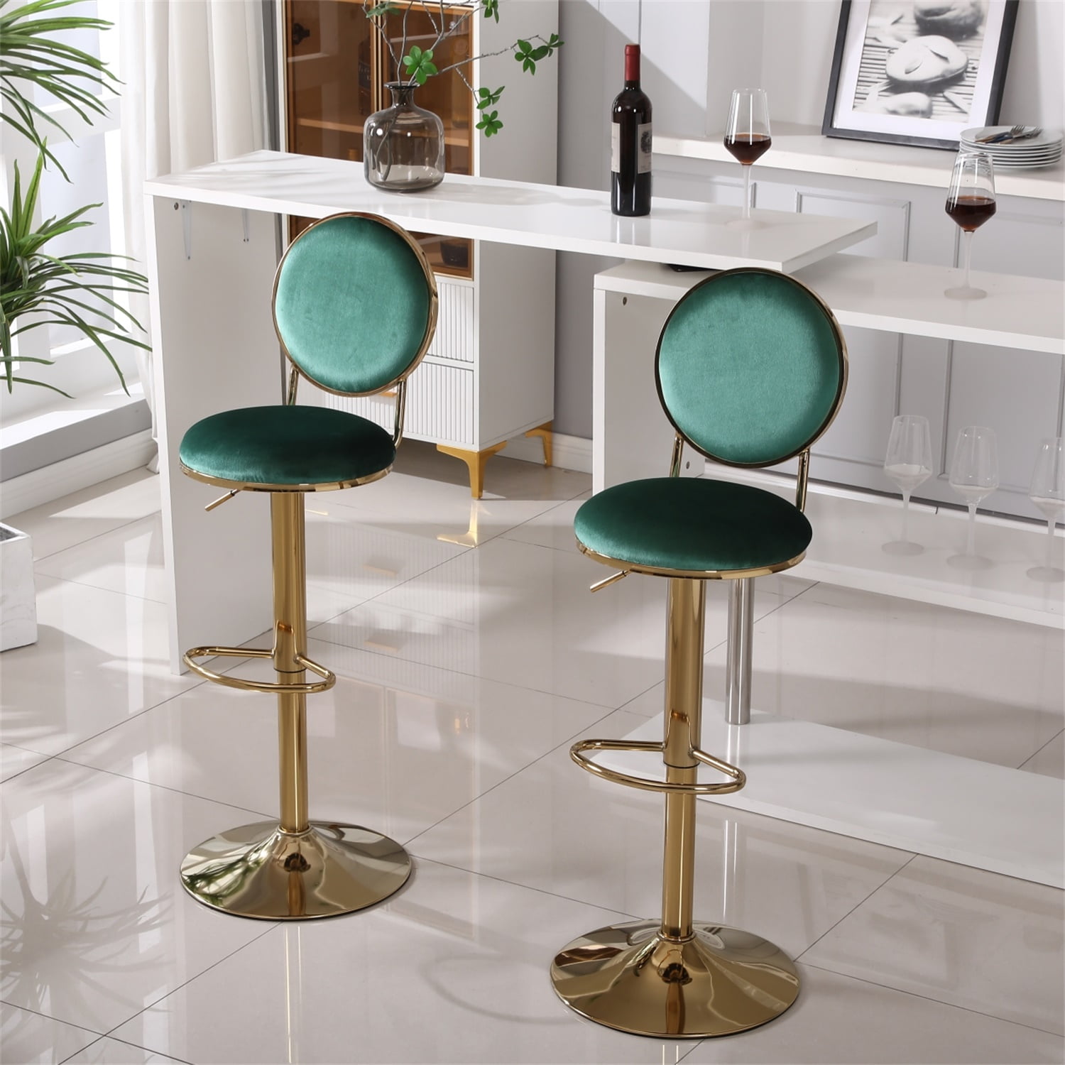 Topcobe Velvet Bar Stools Set of 2 Counter Height Bar Stools Velvet ...