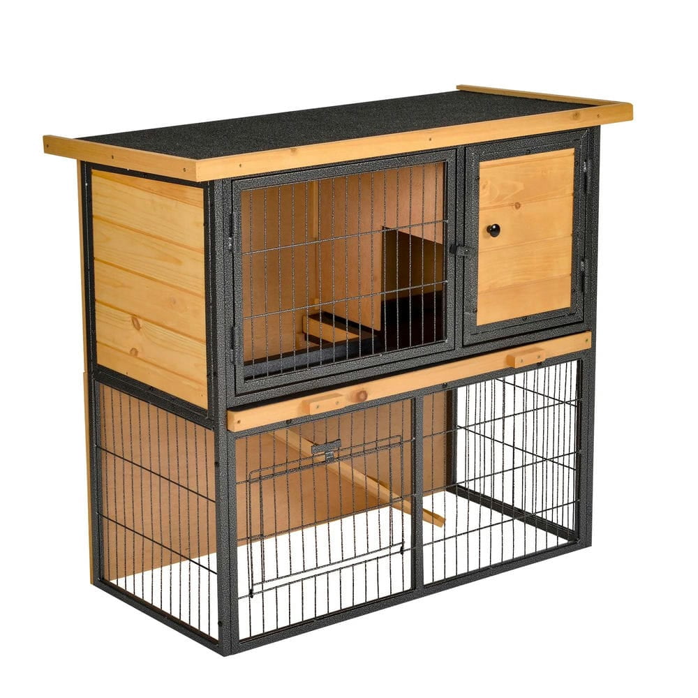 Topcobe Wooden Rabbit Hutch Metal Frame Small Animal Habitat with No ...