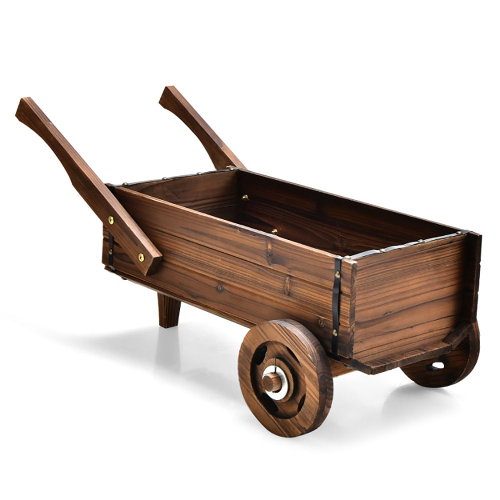 Topcobe Wooden Wagon Planter Box with Wheels Handles and Drainage Hole ...