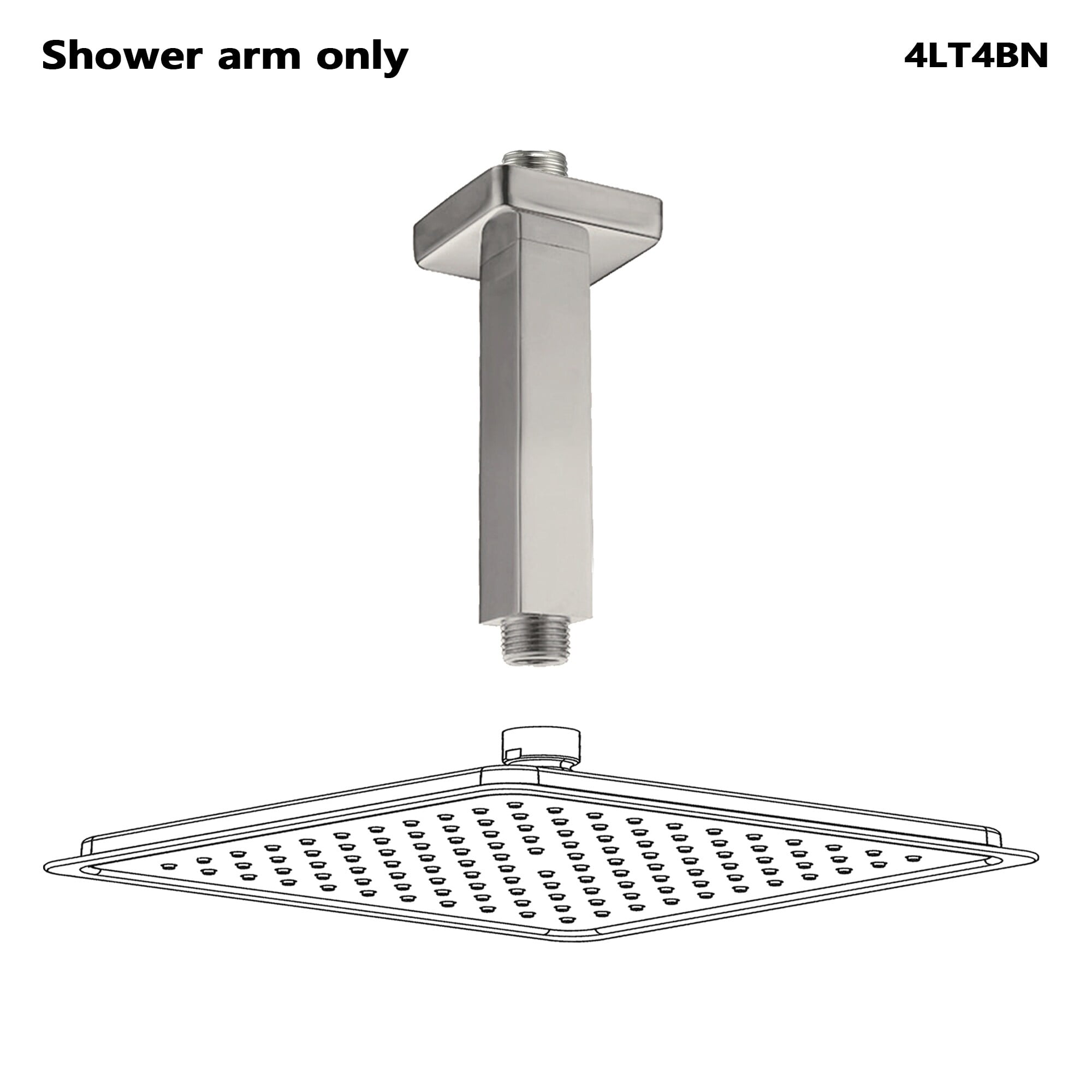 Topcraft Ceiling Mounted Shower Arm Square-4" - Brushed Nickel ...
