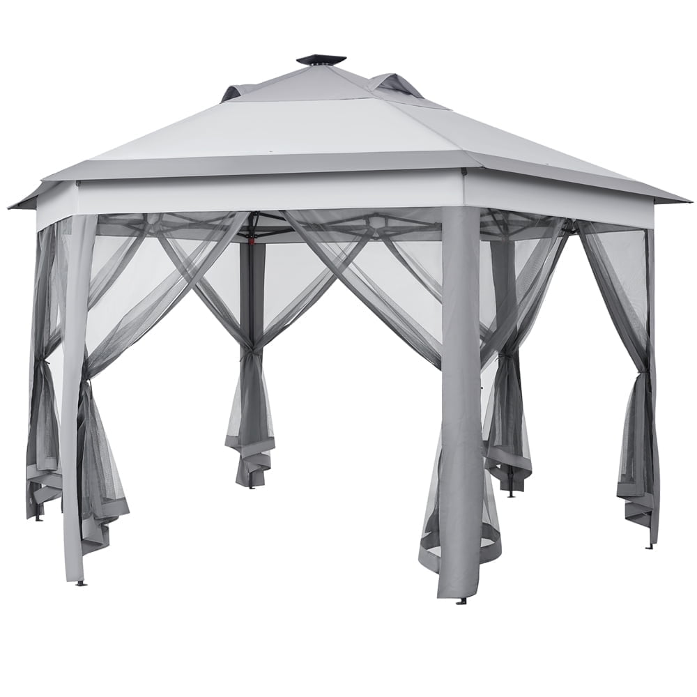 Topeakmart 13×13 ft Hexagonal Pop Up Gazebo with 25 Solar LED Lights ...
