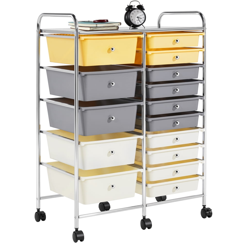 Topeakmart 15 Drawers Rolling Storage Cart Bin Organizer Metal Frame ...