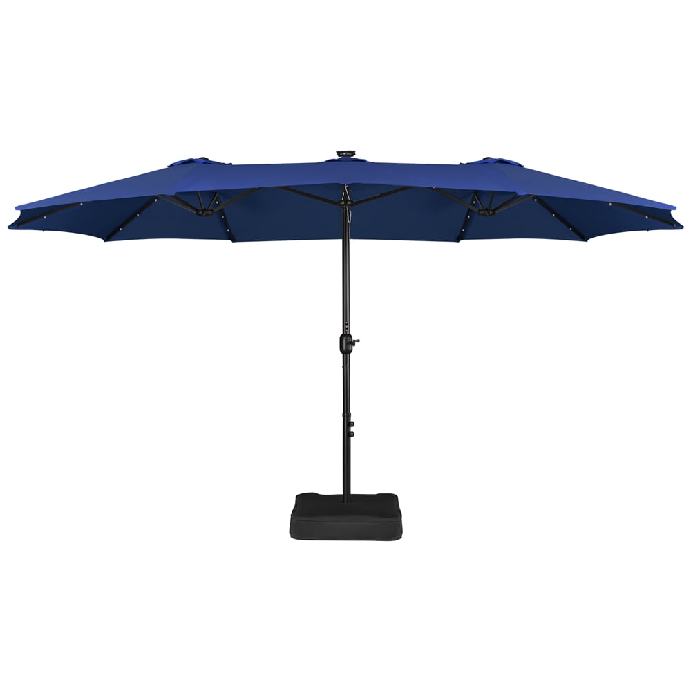 Topeakmart 15ft Patio Parasol Triple-size with 36 LED Lights, Navy Blue ...