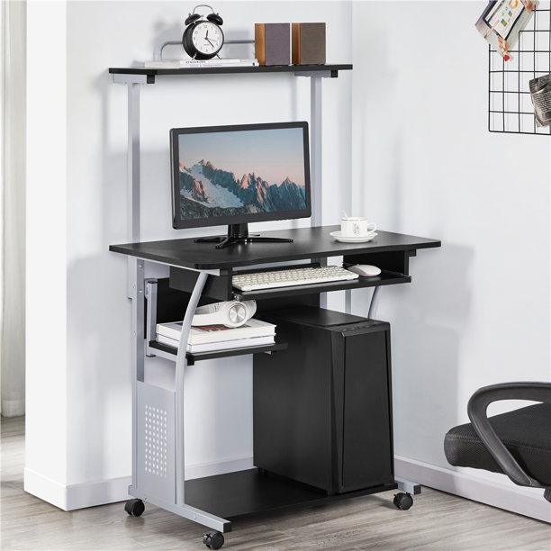 Topeakmart 2 Tiers Rolling Computer Desk with Printer Shelf and ...