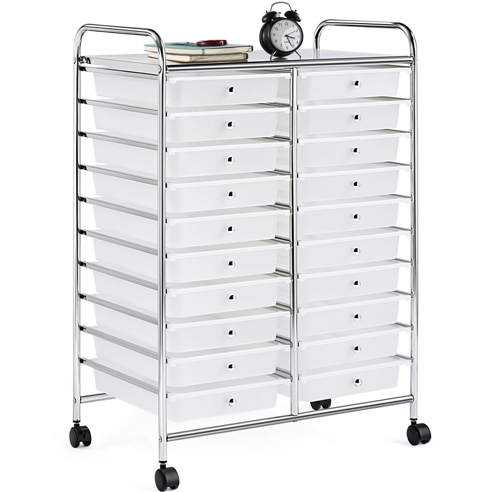 Topeakmart 20-Drawer Plastic Roller Moveable Storage Cart Bin Organizer ...