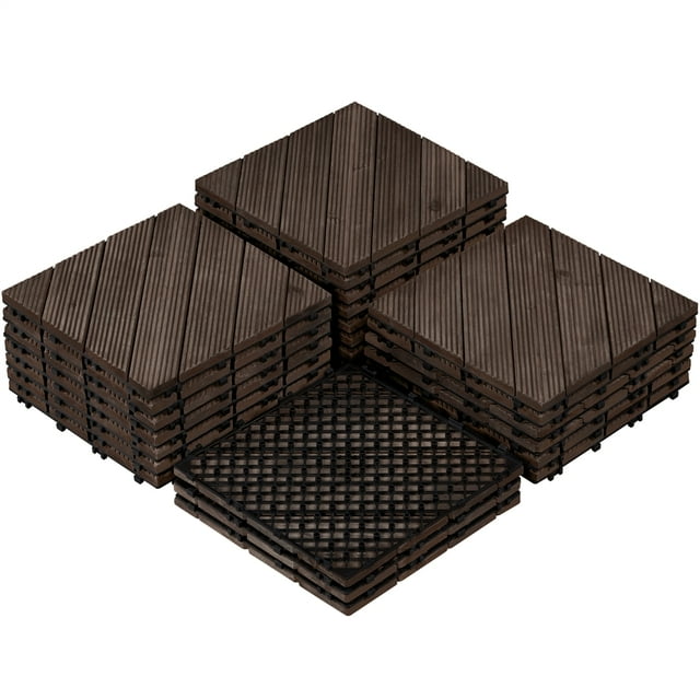Topeakmart 27pcs Wood Interlocking Tiles for Indoor & Outdoor, Patio ...