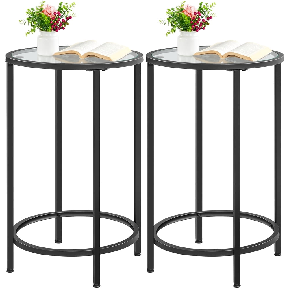Topeakmart 2PCS Round Glass Top Bedside Table End Table Accent Table ...
