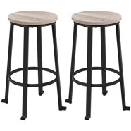 Mainstays 28"H Backless Stool Black Metal Base with Natural Wood Seat ...