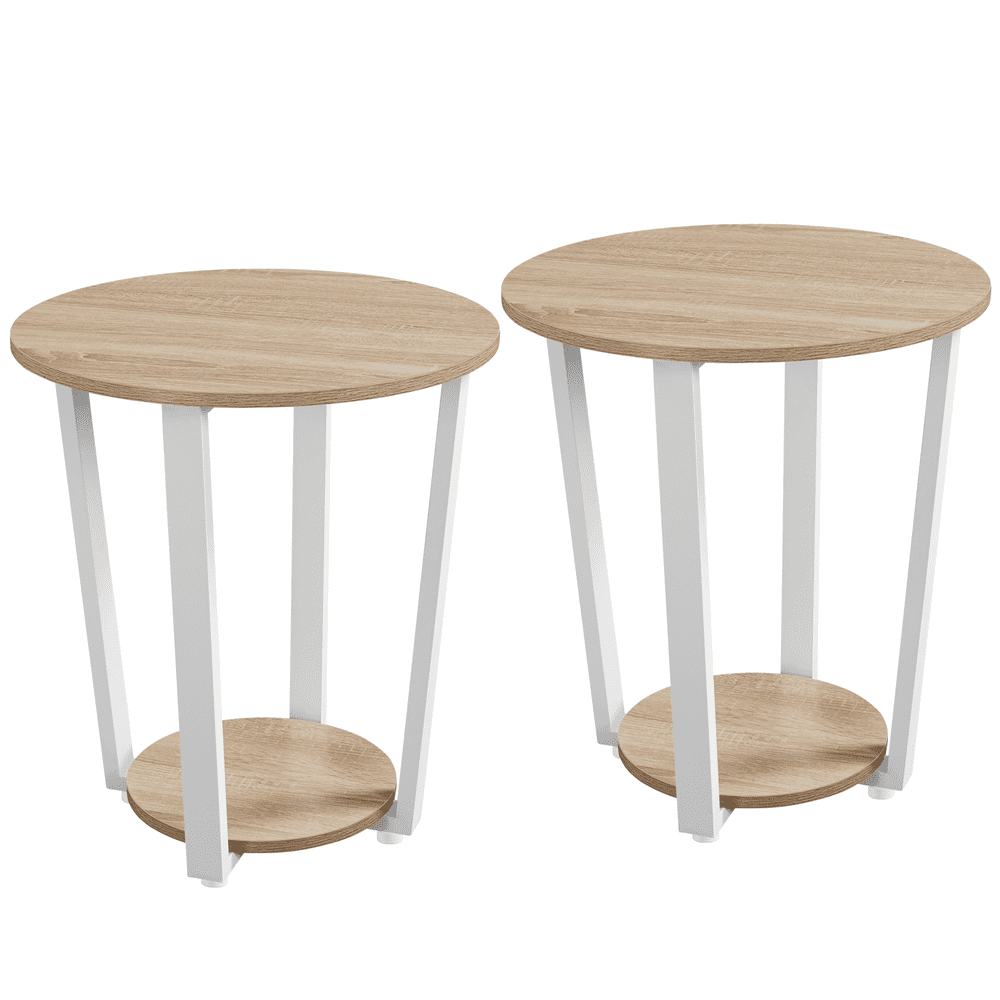 Topeakmart 2pcs Industrial Metal Side Table Round Sofa Table with ...