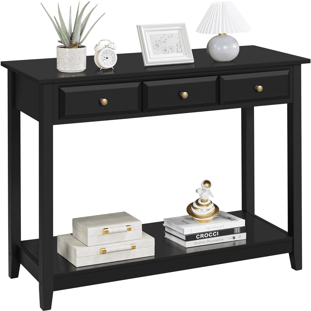 Topeakmart 3-Drawer Wooden Console Table with Storage Shelf, Pine Wood ...