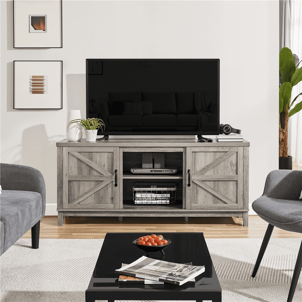 Topeakmart 3-Layer Rusitc TV Stand with Storage Cabinet for TVs up to ...