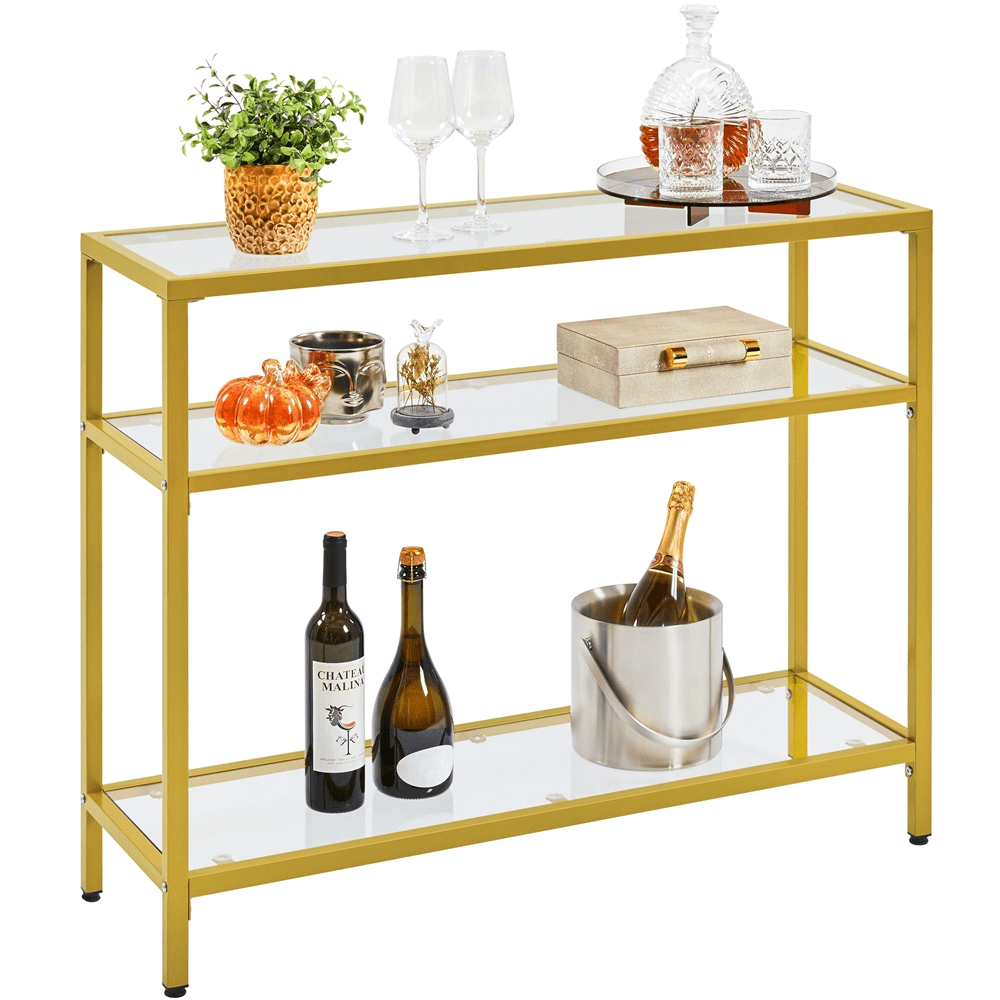 Topeakmart 3-Layer Tempered Glass Console Table with Metal Frame and ...