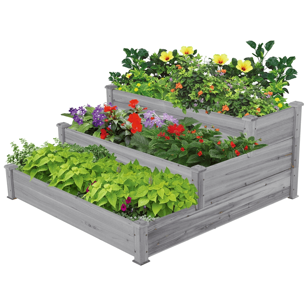 Topeakmart 3 Tier Elevated Raised Garden Bed Planter Box, Gray ...