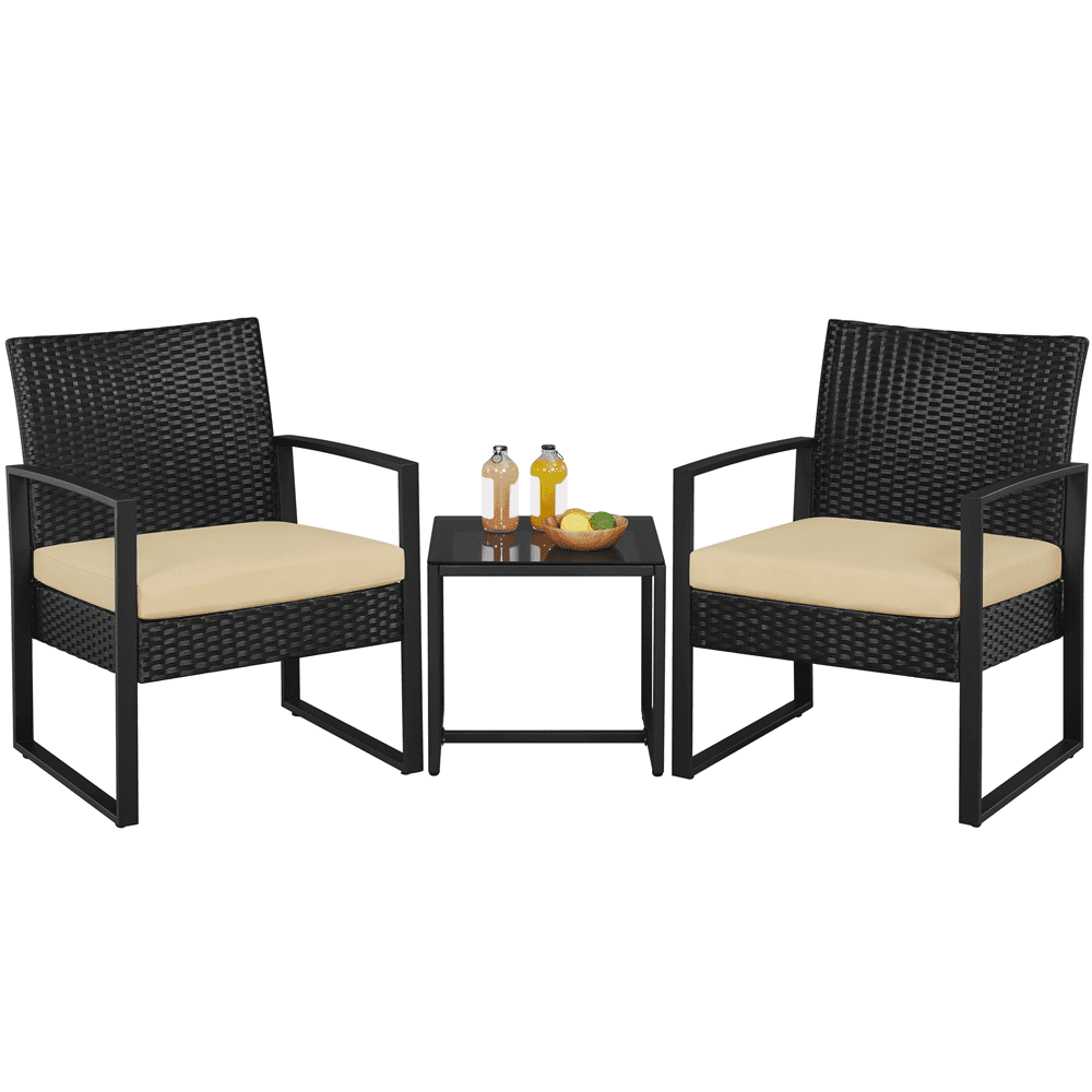 Topeakmart 3-Piece Outdoor Porch Furniture Set, Modern Iron Rattan ...