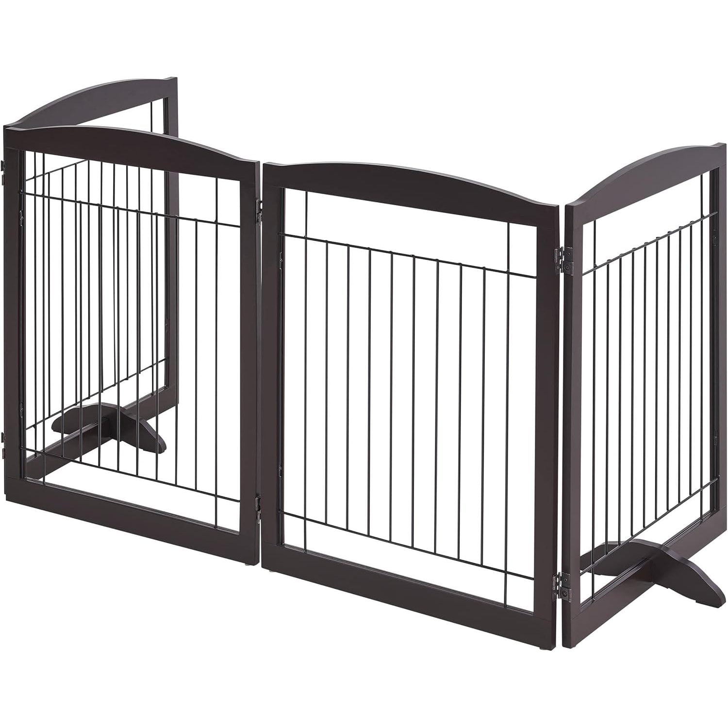 Topeakmart 32″ Height Pet Gate with Wood and Wire 4-Panel Freestanding ...