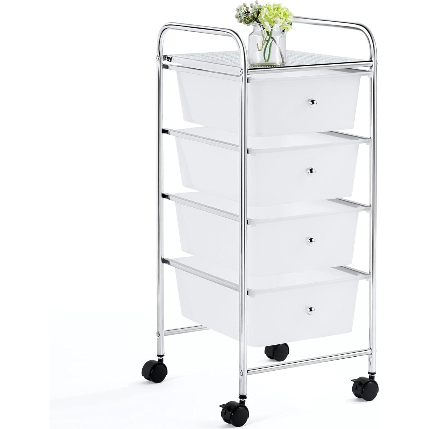 Topeakmart 4 Tier Rolling Storage Cart with Removable Drawers Plastic ...