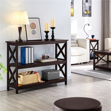 Alden Design 3-Tier X-Design Console Table with Storage Shelves ...