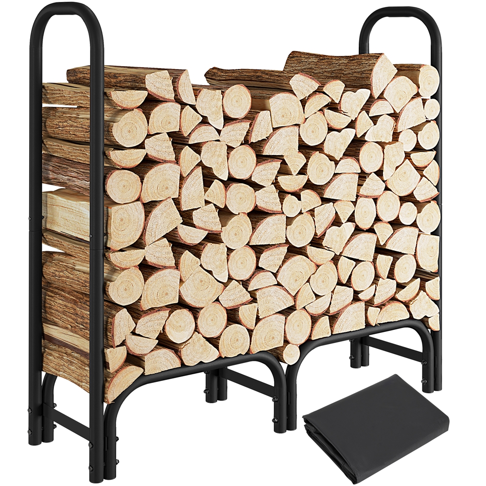 Koutemie 4Ft Outdoor Firewood Rack Holder for Fireplace Wood Storage ...