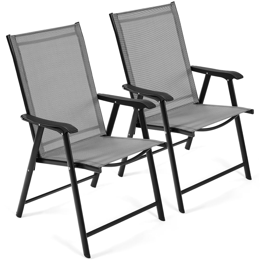 Topeakmart 4pcs Folding Dining Chairs with Backrest/ Armrests, Gray ...