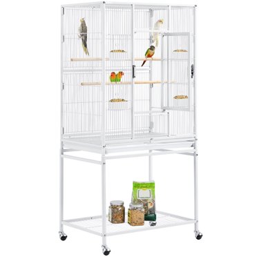 FINE MAKER 53" Bird Cage with Stand Large Rolling Bird Cage with 2 ...