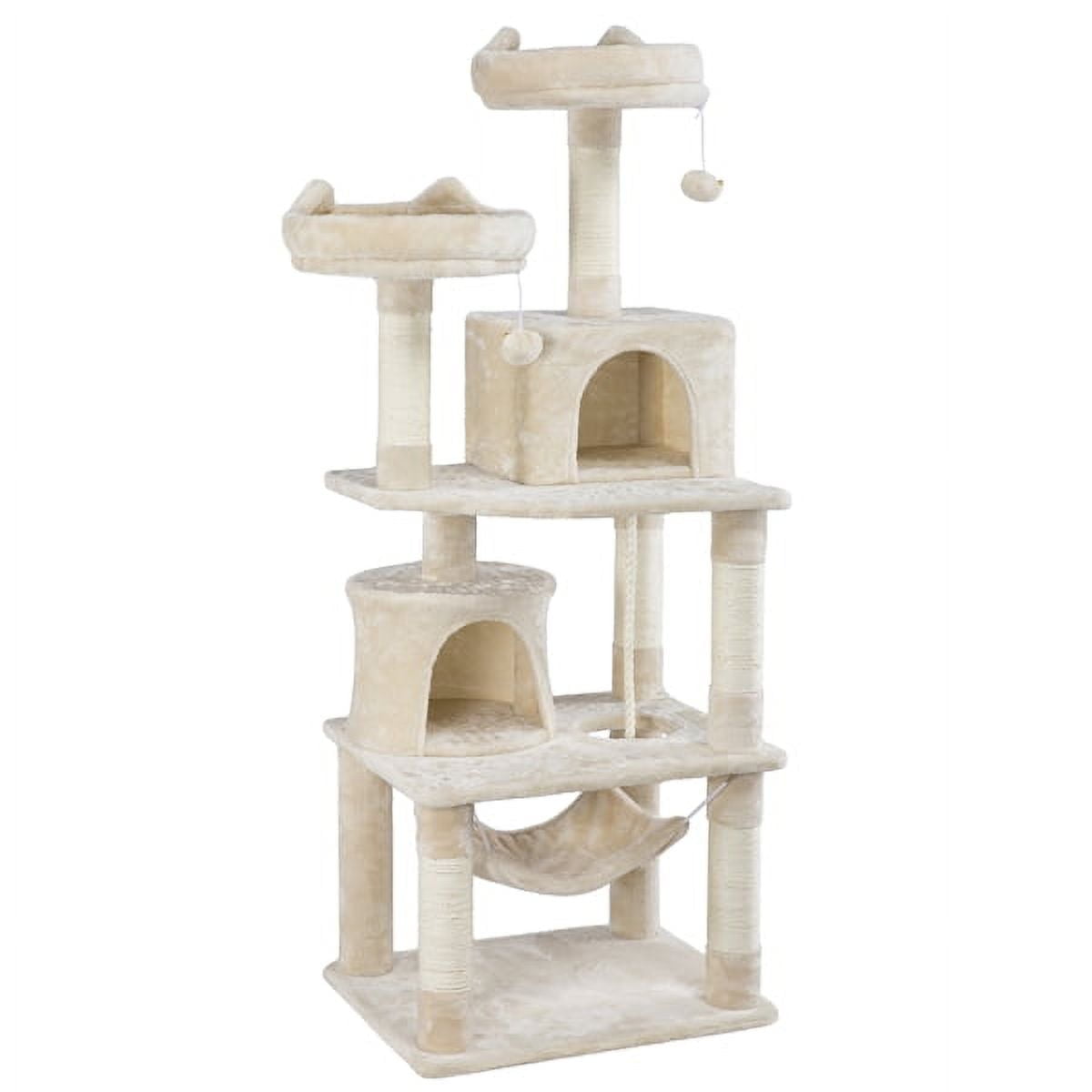 Alden Design 62.2" Double Condo Cat Tree, Scratching Post Tower, Beige ...