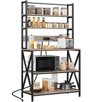 Walsunny 4-Tier Kitchen Bakers Rack with Power Outlet, Rustic Brown ...