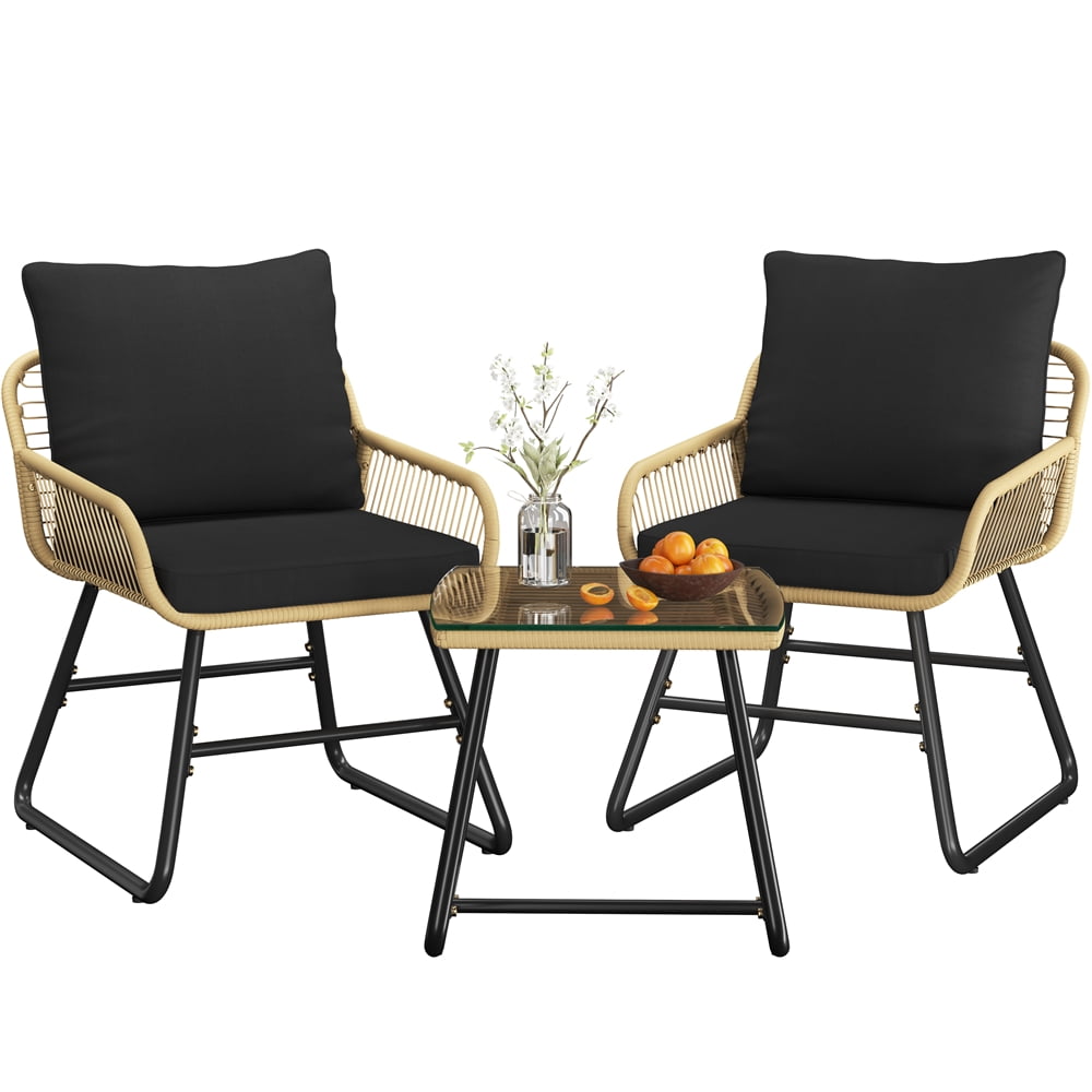 Topeakmart Boho Style Outdoor Wicker Bistro Set with Cushions and ...