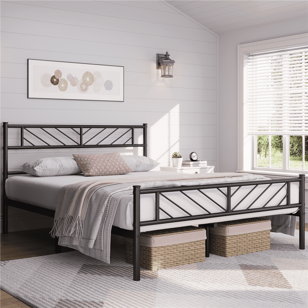 Topeakmart Full Size Iron Bed Frames, Metal Platform with Arrow Design ...