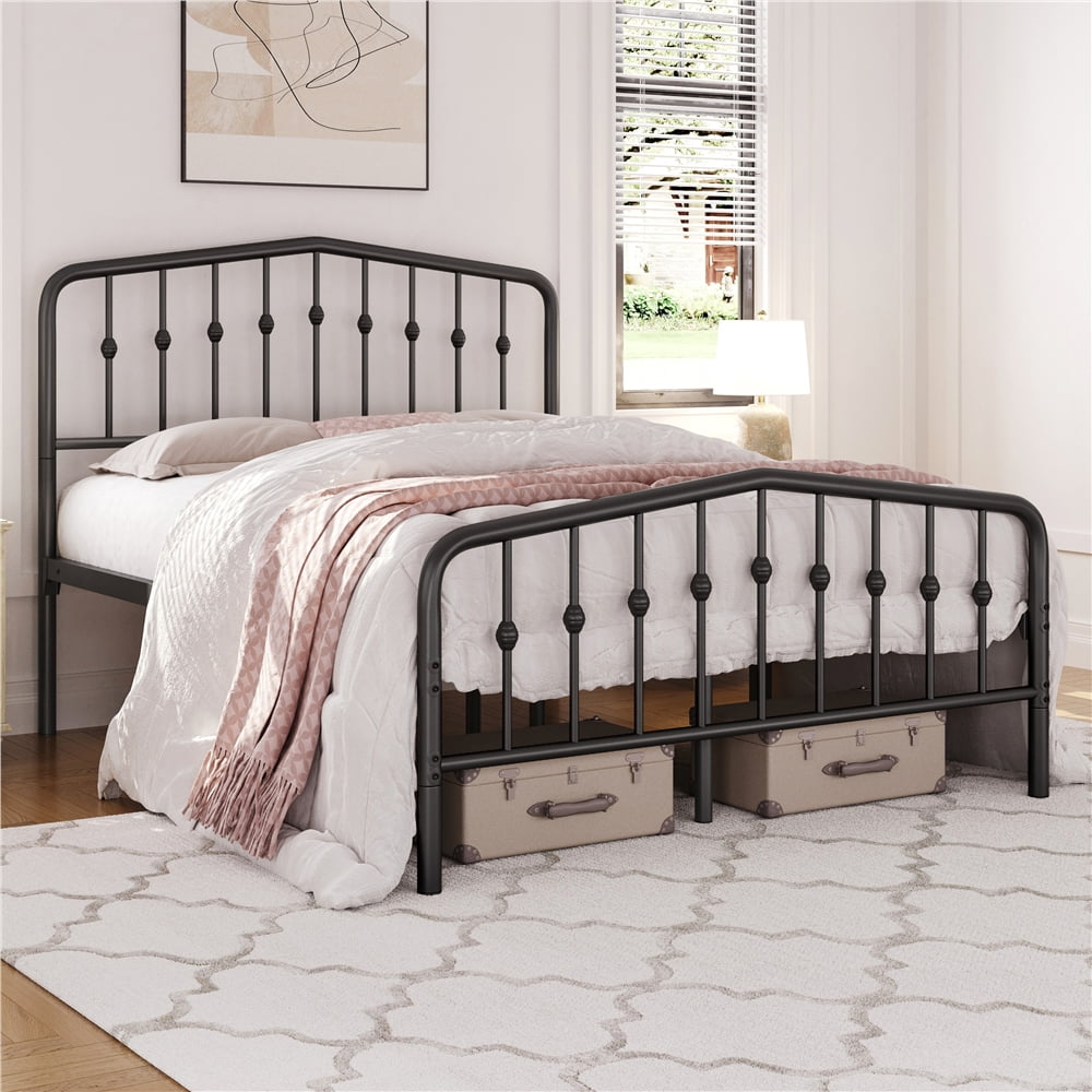 Topeakmart Full Size Modern Metal Bed with Arched Headboard and ...