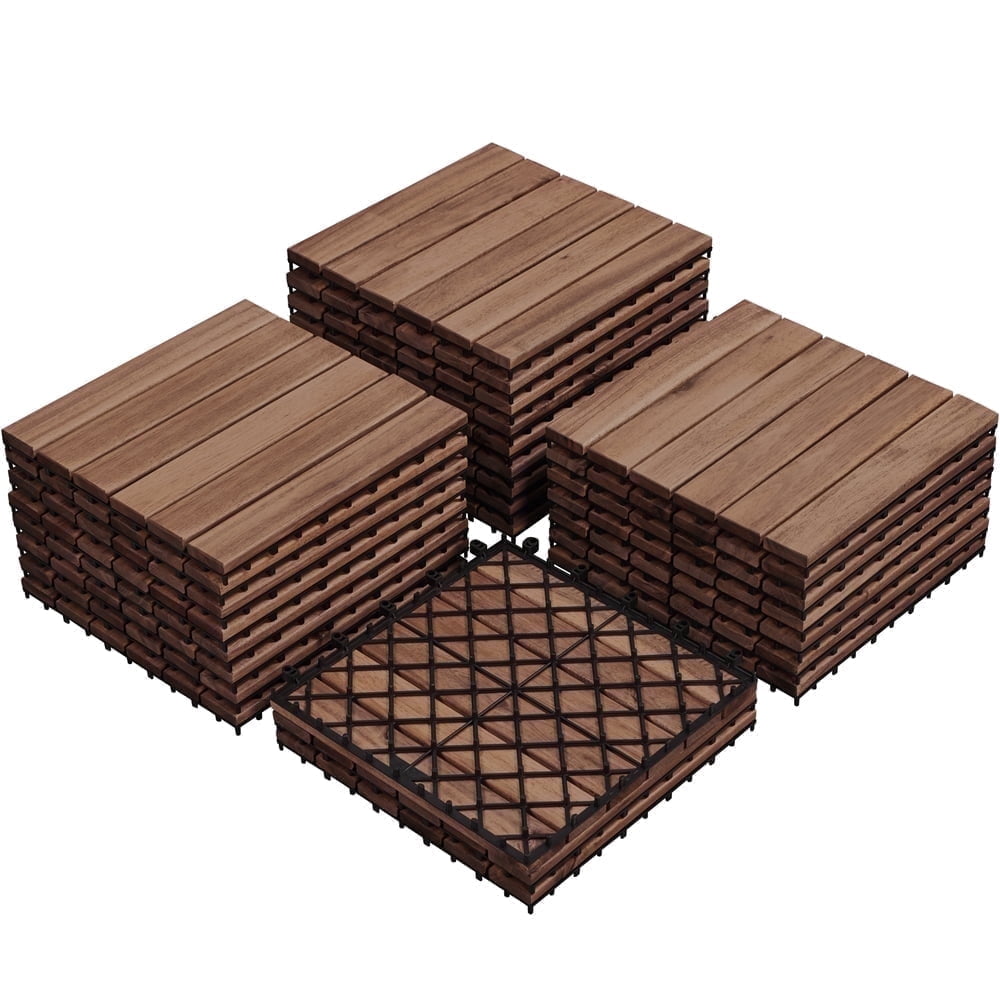 Yaheetech 12 × 12 in Set of 27 Interlocking Acacia Wood Flooring Tiles ...