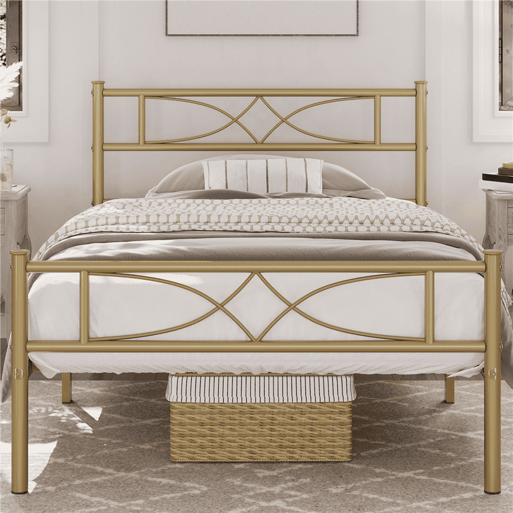 Topeakmart Iron Twin Bed Frame with Curved Design Headboard and ...