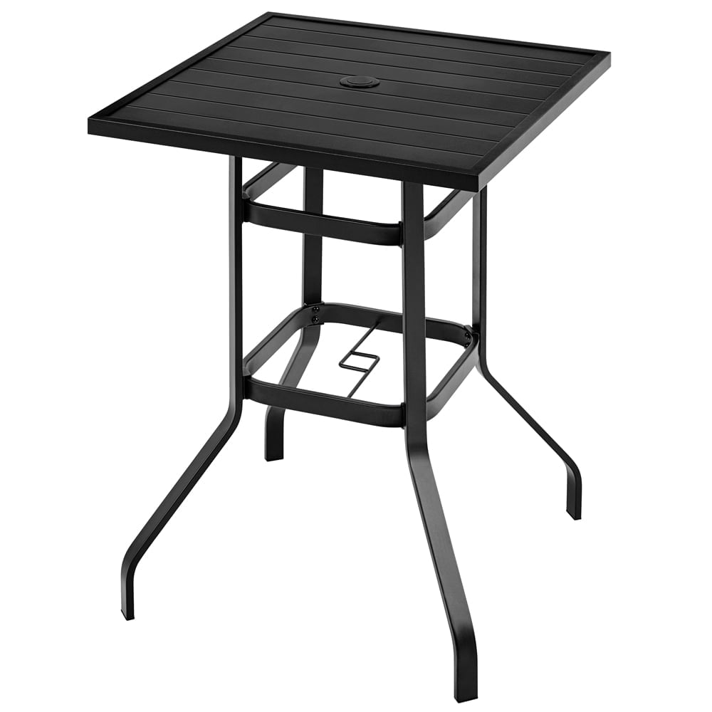 Topeakmart Outdoor Square Bar Height Table with Slatted Metal Top and ...