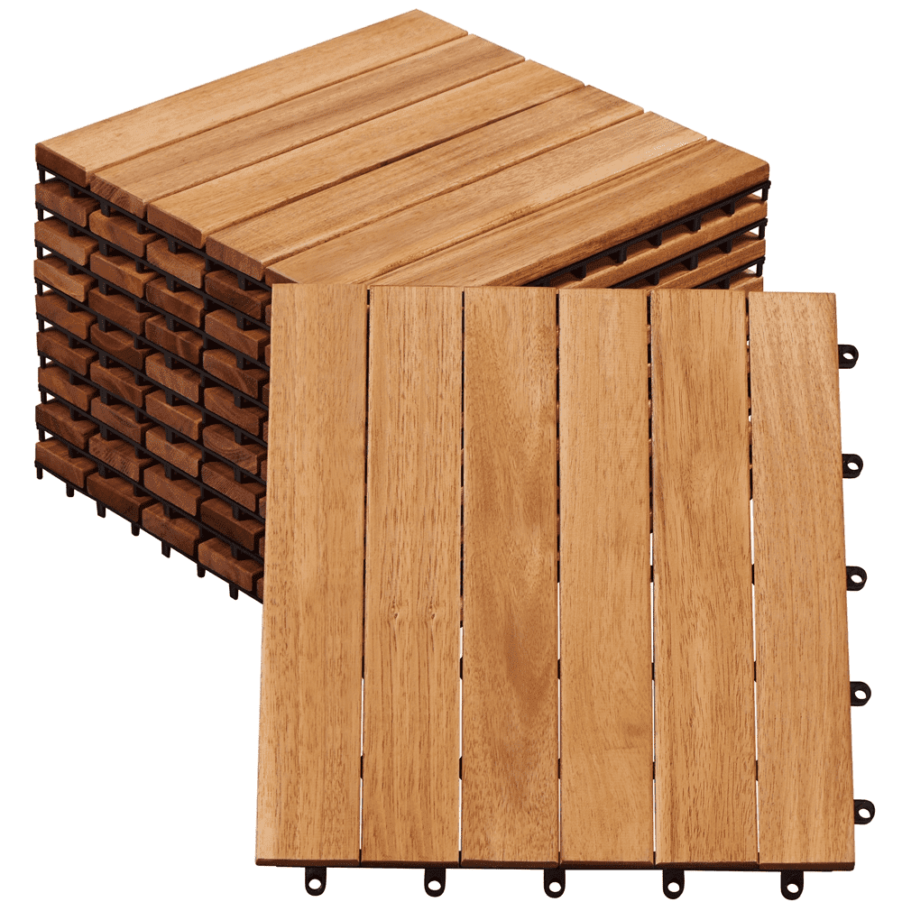 Topeakmart Set of 10 Waterproof Wood Flooring Tiles for Patio, Wood ...