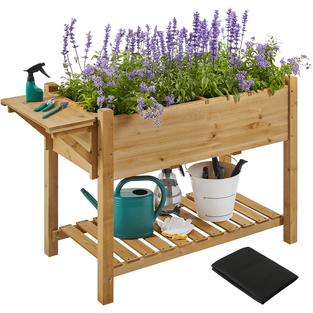 Topeakmart Solid Wood Elevated Garden Bed Planter Box with Removable ...