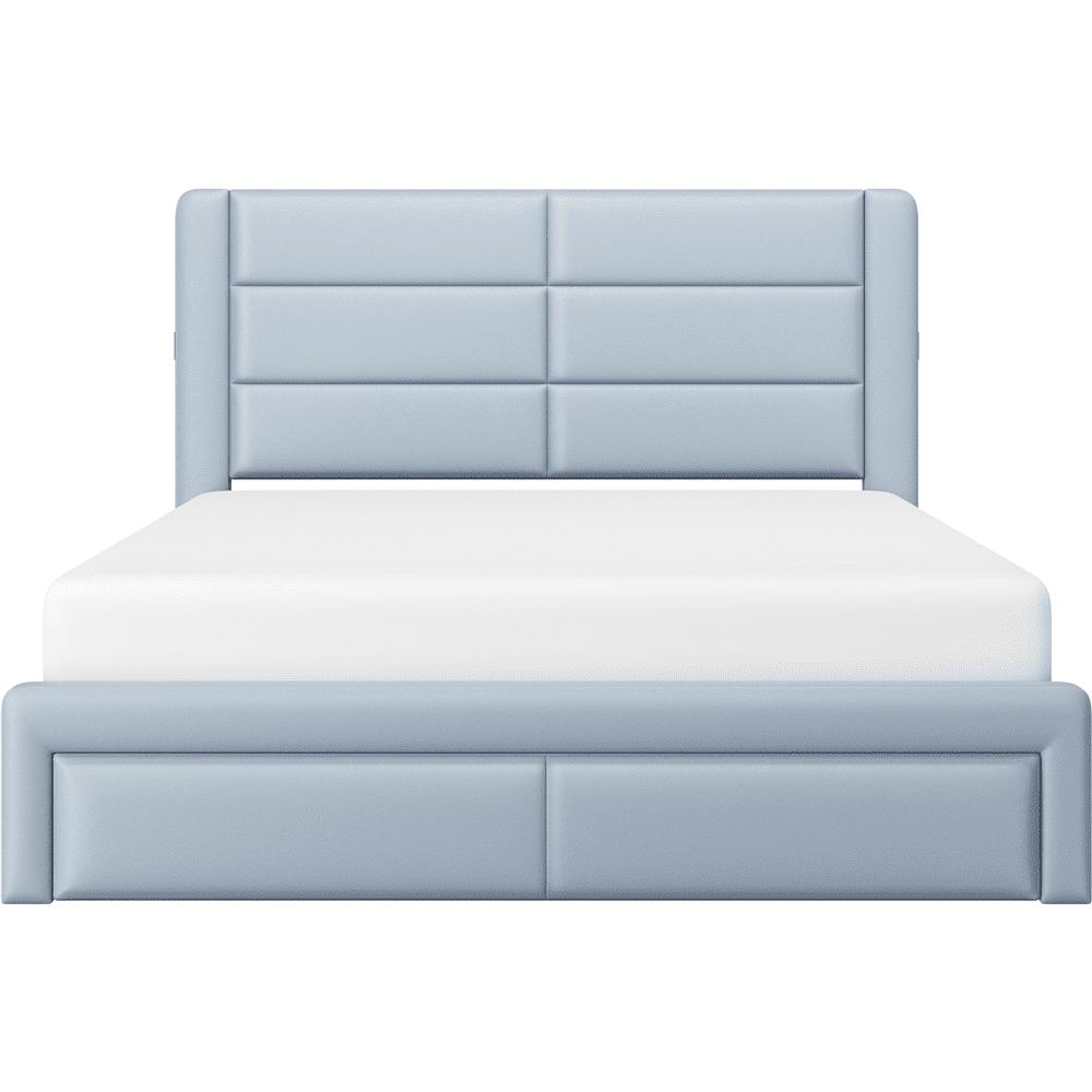 Topeakmart Upholstered Bed with 3 Storage Drawers, Queen, Light Blue ...
