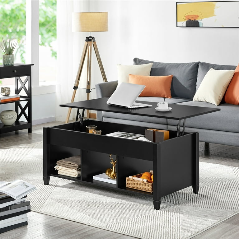 47.5 Lift Top Coffee Table with 3 Storage Compartments Black