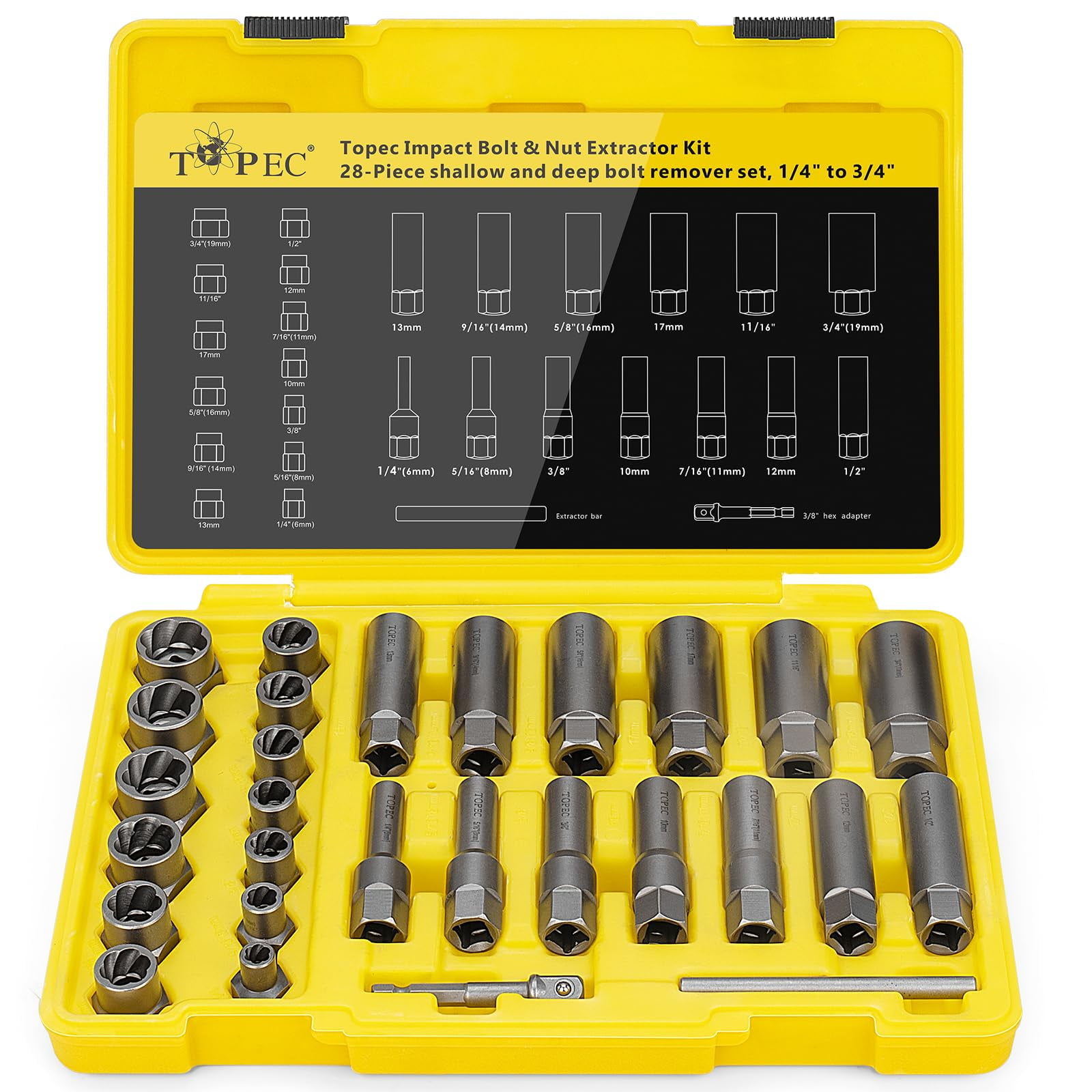 Topec Deep Bolt Extractor Set 28PCS, 3/8" Drive Bolt Extractor Kit ...
