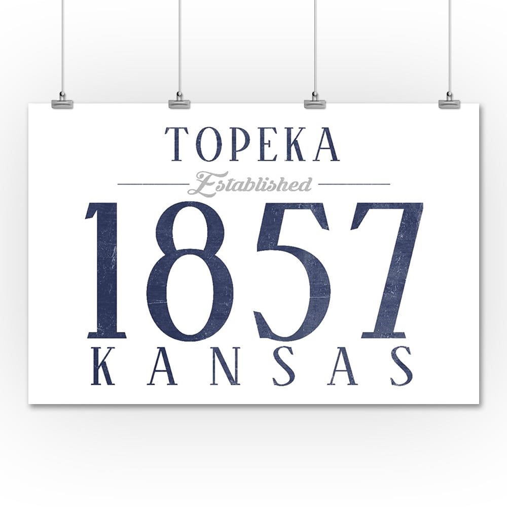Topeka, Kansas - Established Date (Blue) - Lantern Press Artwork (36x54 ...