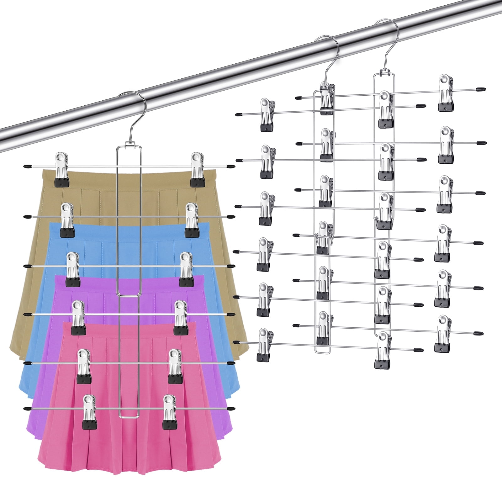 Topekada 2 Pack Skirt Hangers, 6 Tier Pants Hangers, Space Saving for ...