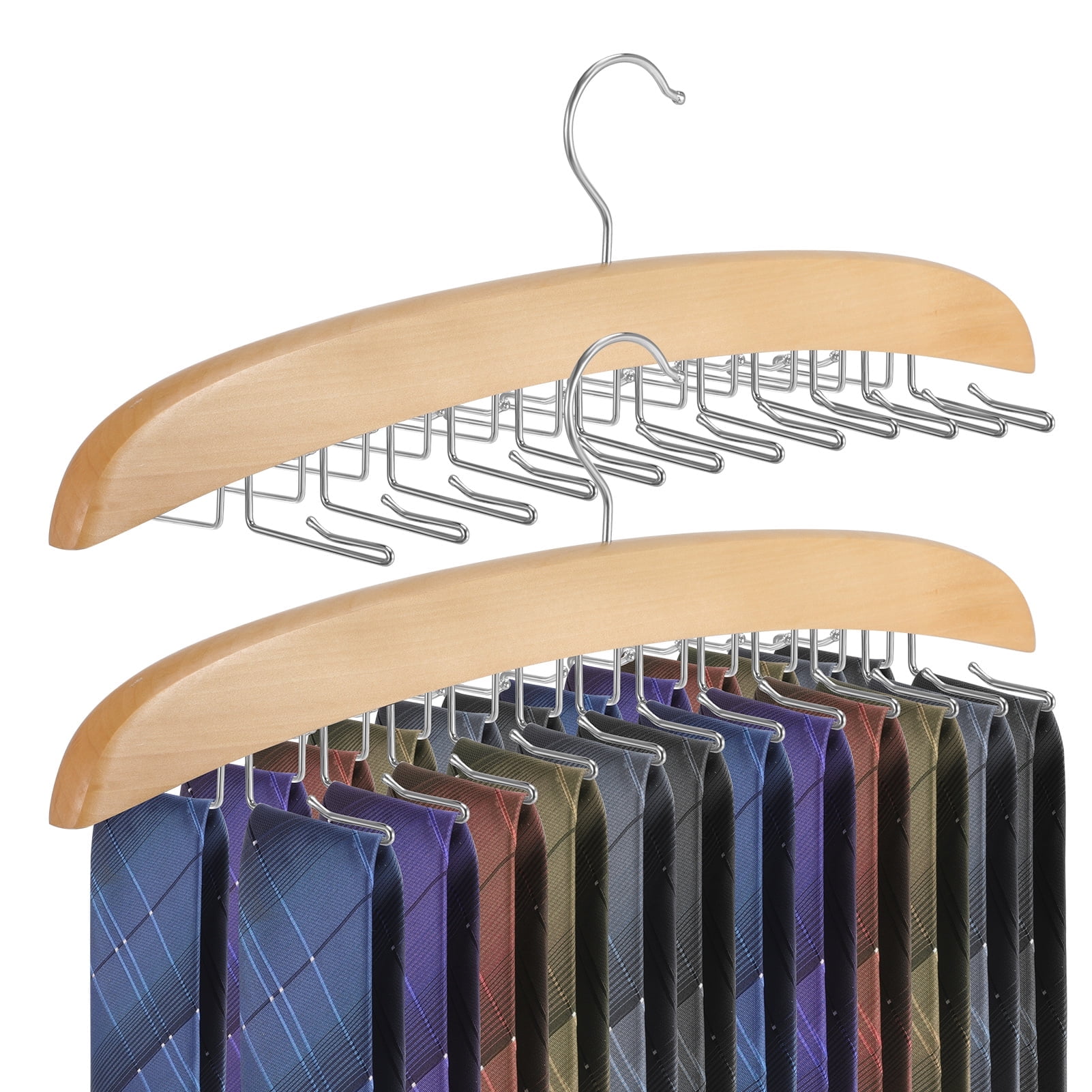 Topekada 2 Pack Tie Hanger Tank Top Hanger,Wooden 48 Hooks Hanger Set ...