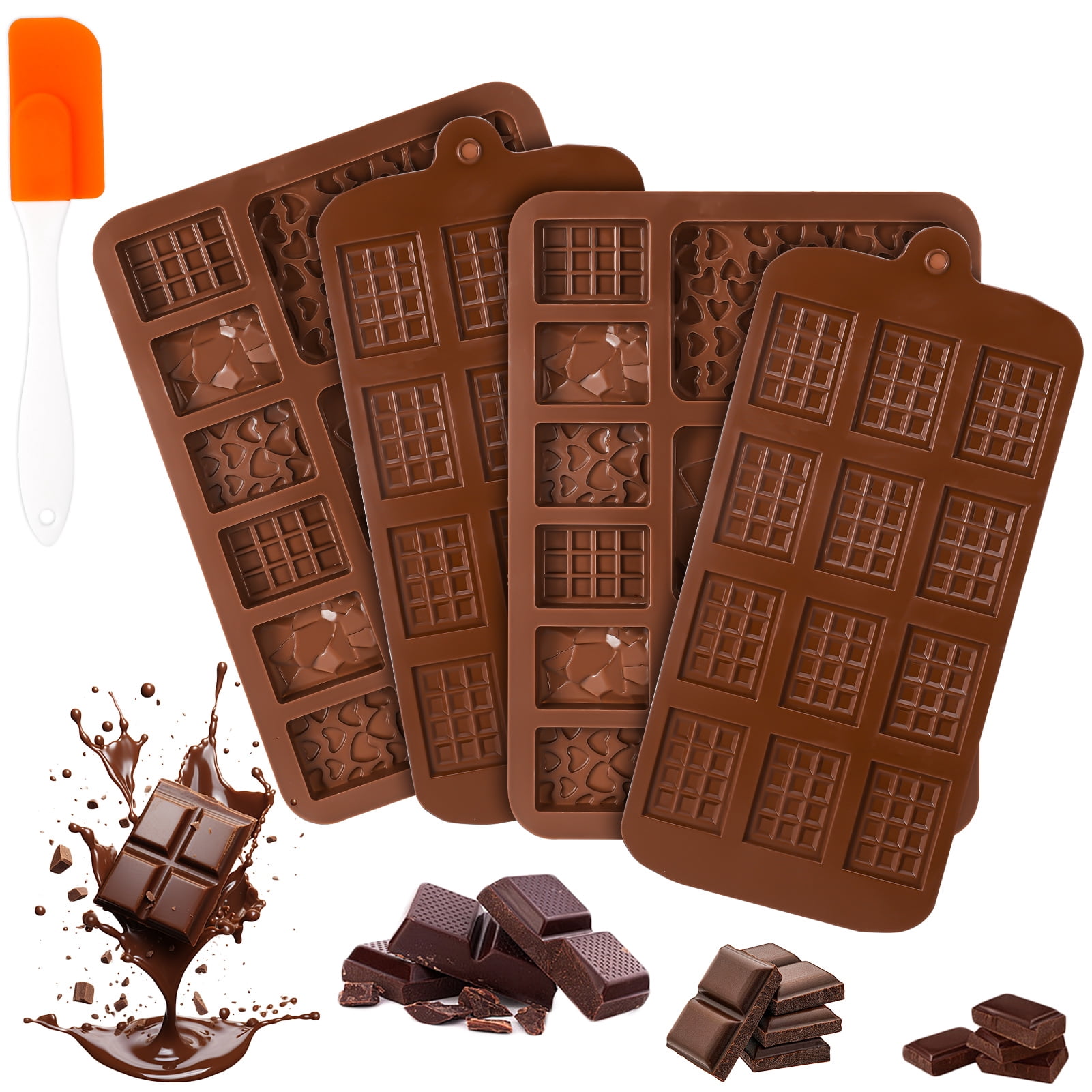 Topekada 4 Pack Chocolate Bar Molds with 1 Silicone Spatula, Food Grade ...