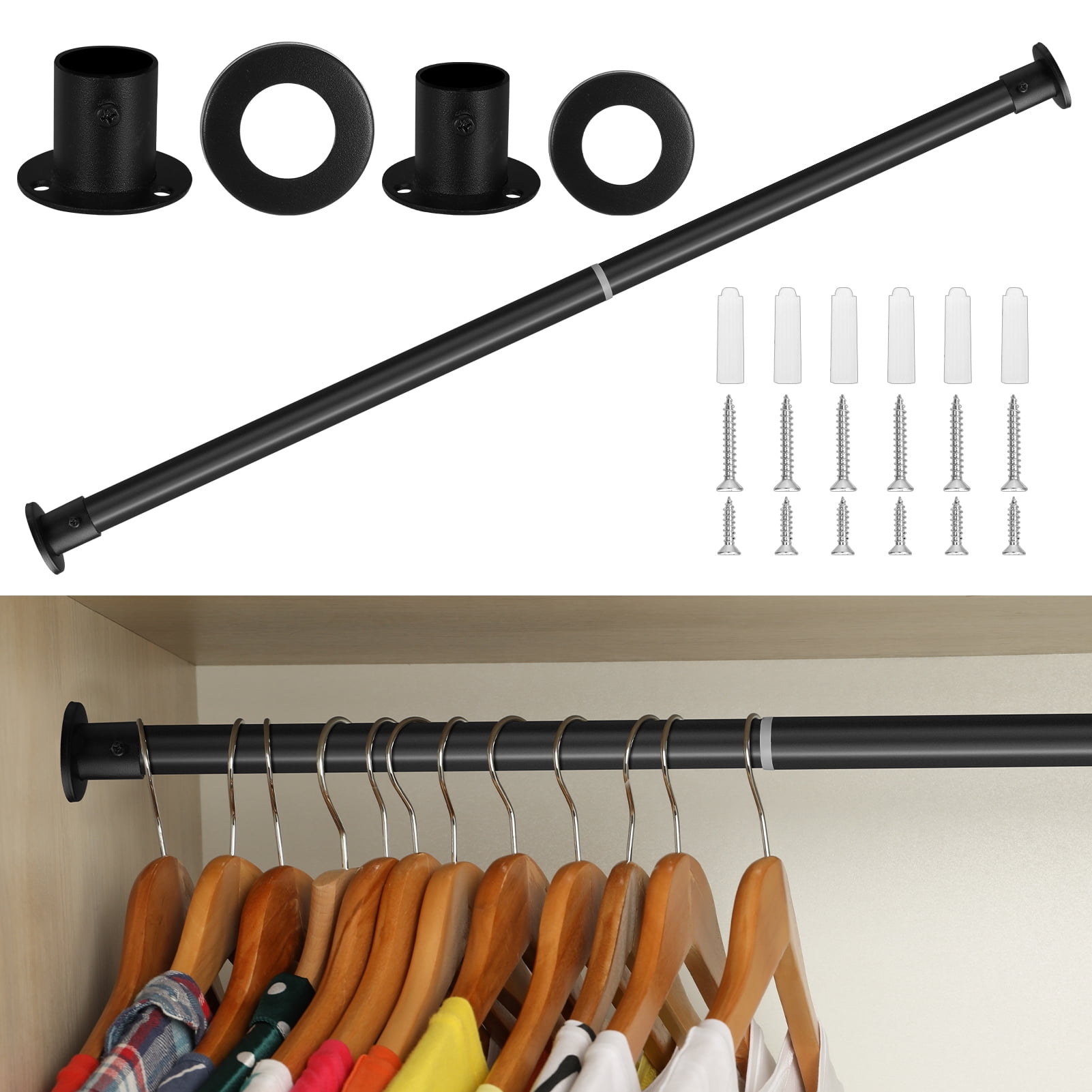 Topekada Heavy Duty Closet Rod for Hanging Clothes, Adjustable 18.5 to ...