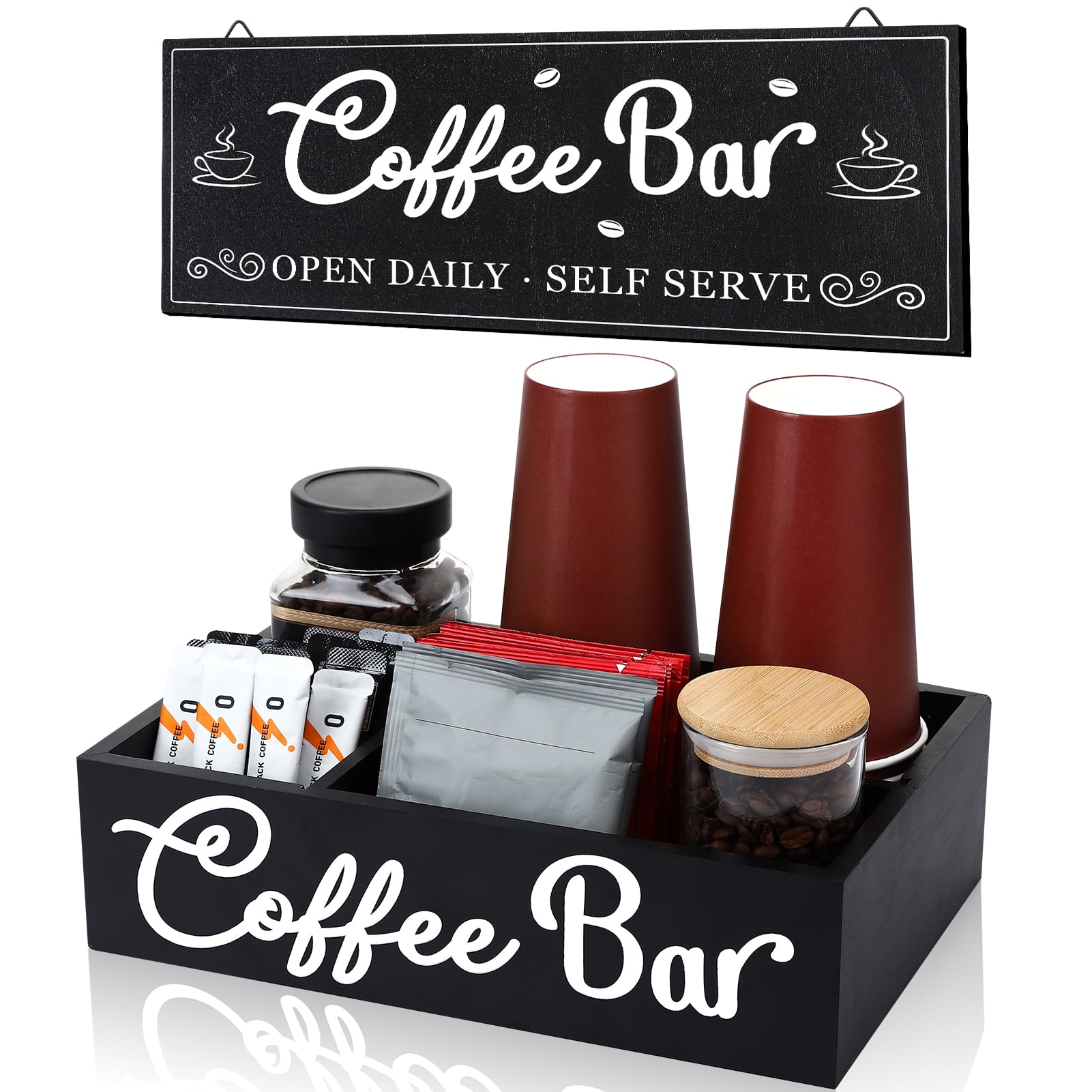 Topekada Coffee Bar Organizer and Vintage Signs, Wood Coffee Station ...