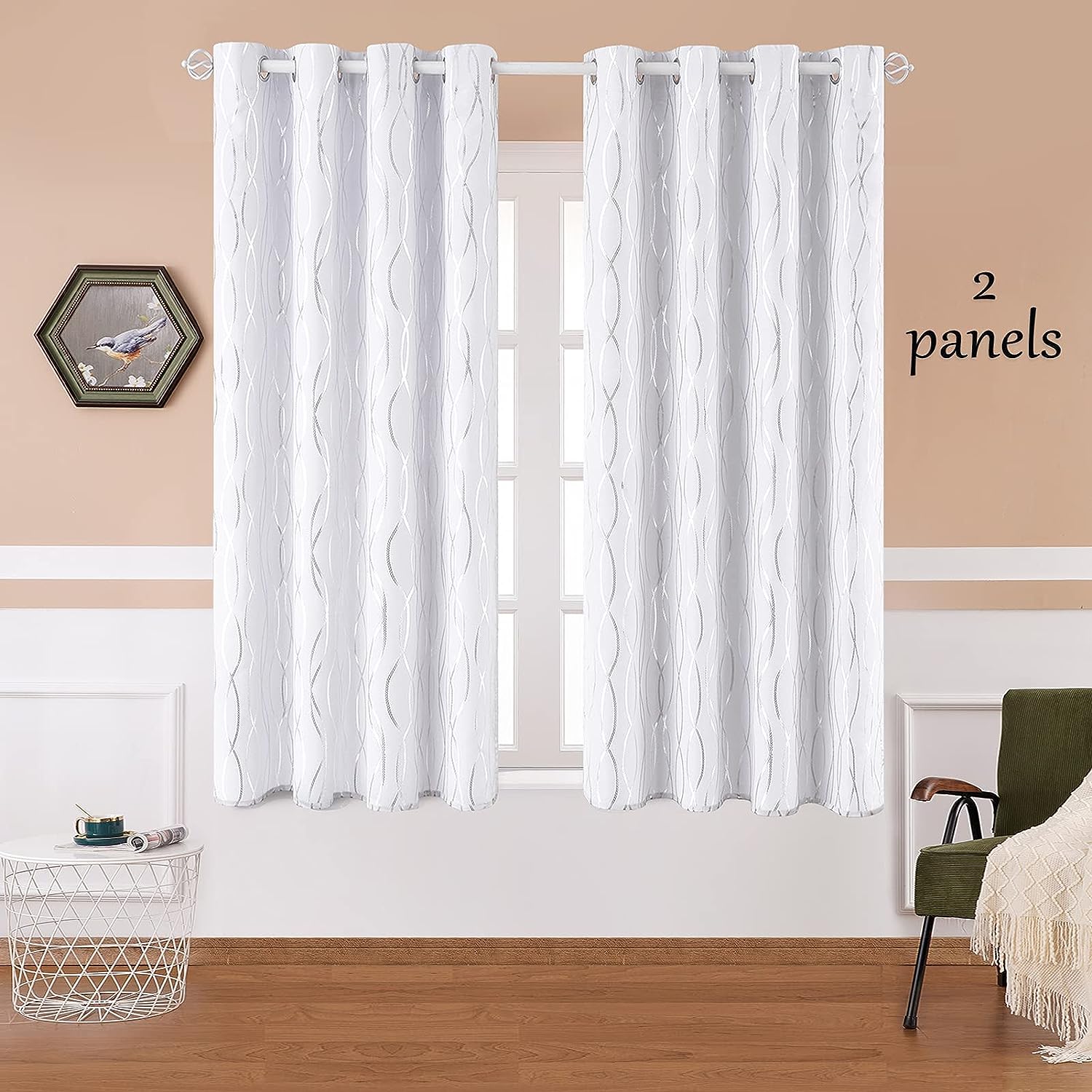 Topfinel 100% Blackout Two Layer Silver Foil Wave Printed Grommet Adult ...