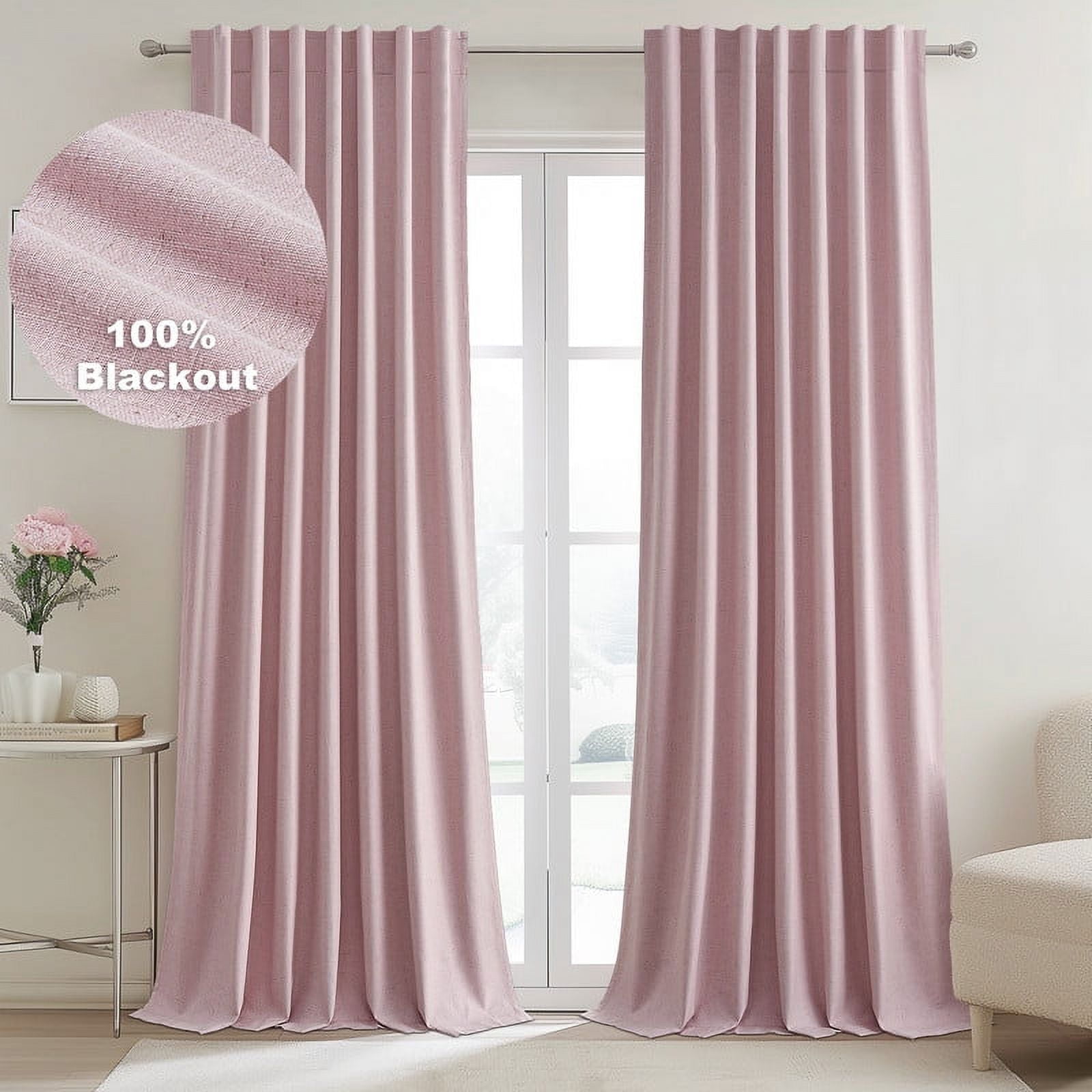 Top Finel 100% Blackout Linen Pleated Window Shades, Pink 52 x 84 ...