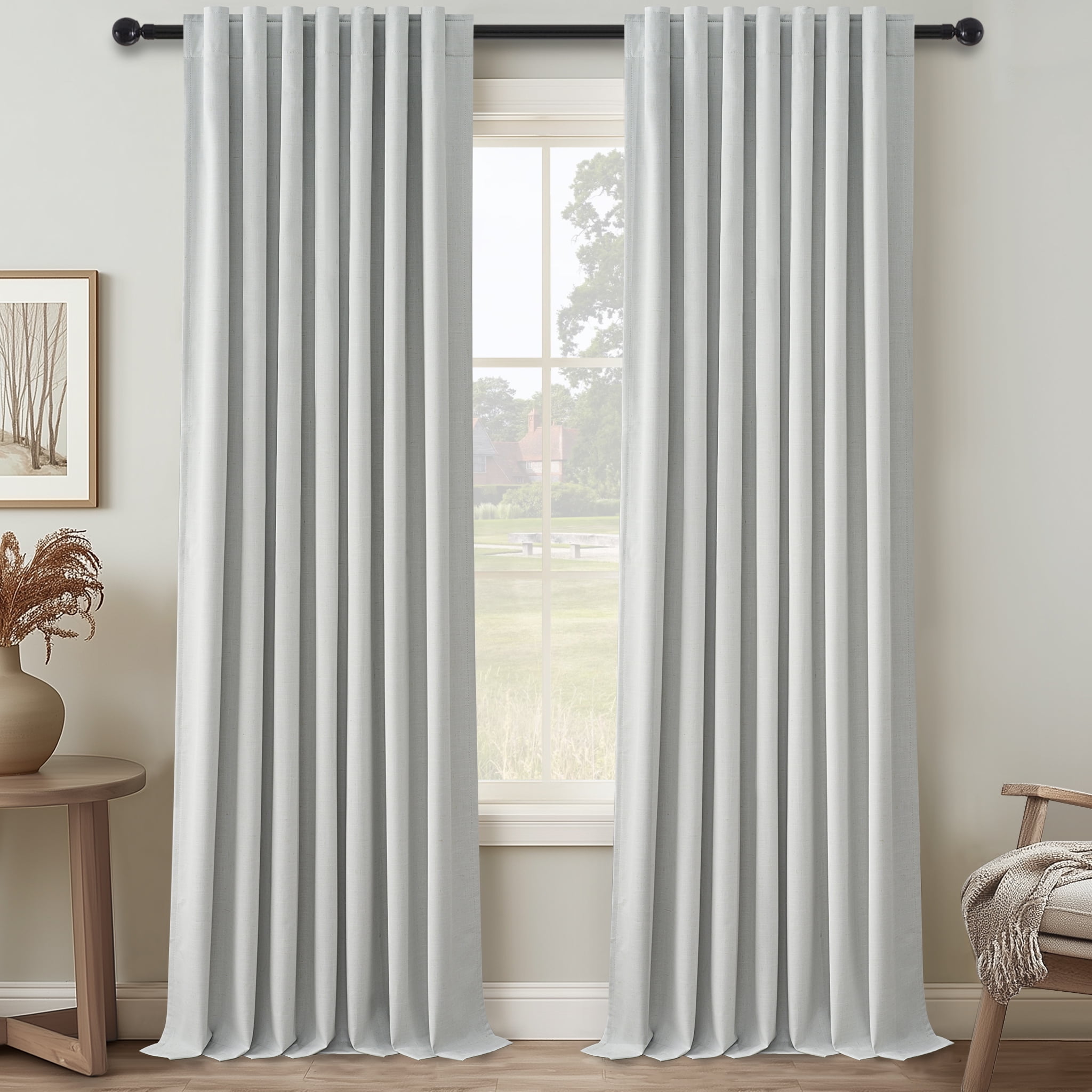 Topfinel Back Tab Hooks Curtains 90 Inch Long, 100% Blackout Thermal ...